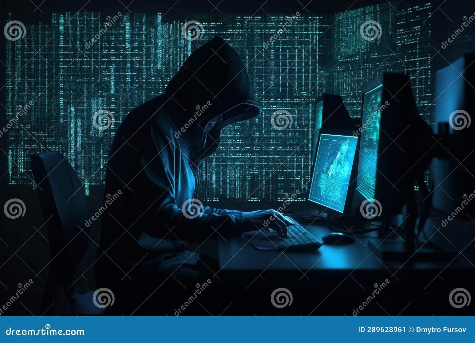 Hacker Front of His Computer Committing Digital Cybercrime. Generative ...