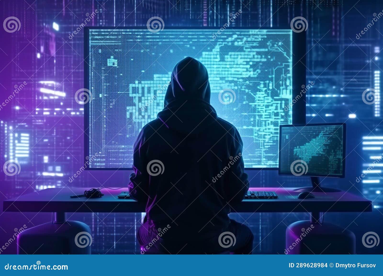 Hacker Front of His Computer Committing Digital Cybercrime. Generative ...