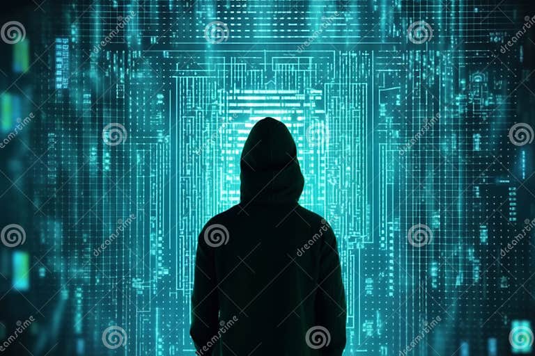 Hacker Front of His Computer Committing Digital Cybercrime. Generative ...