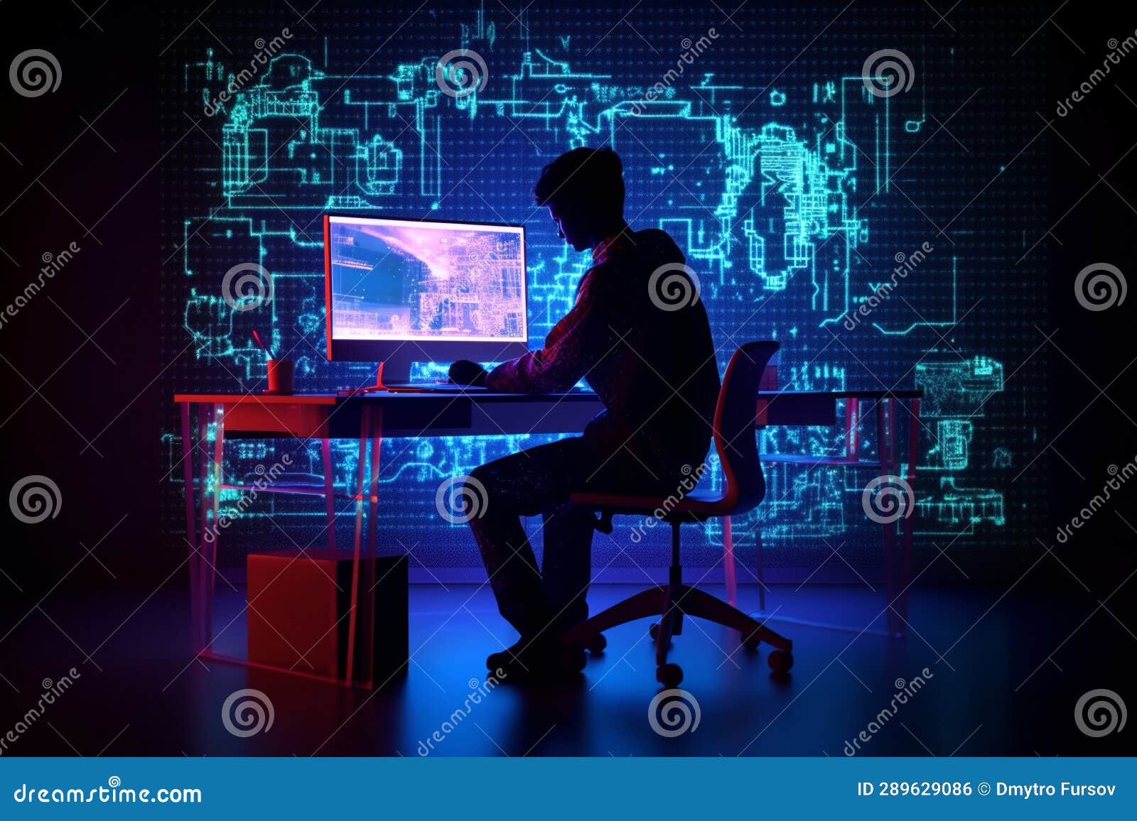 Hacker Front of His Computer Committing Digital Cybercrime. Generative ...