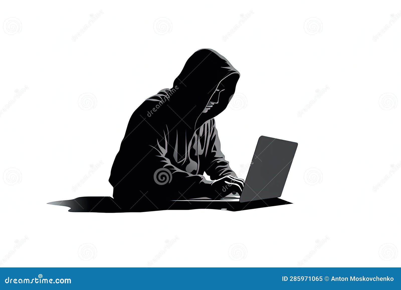 Hacker Silhouette with Laptop on a White Background. Stock Illustration ...