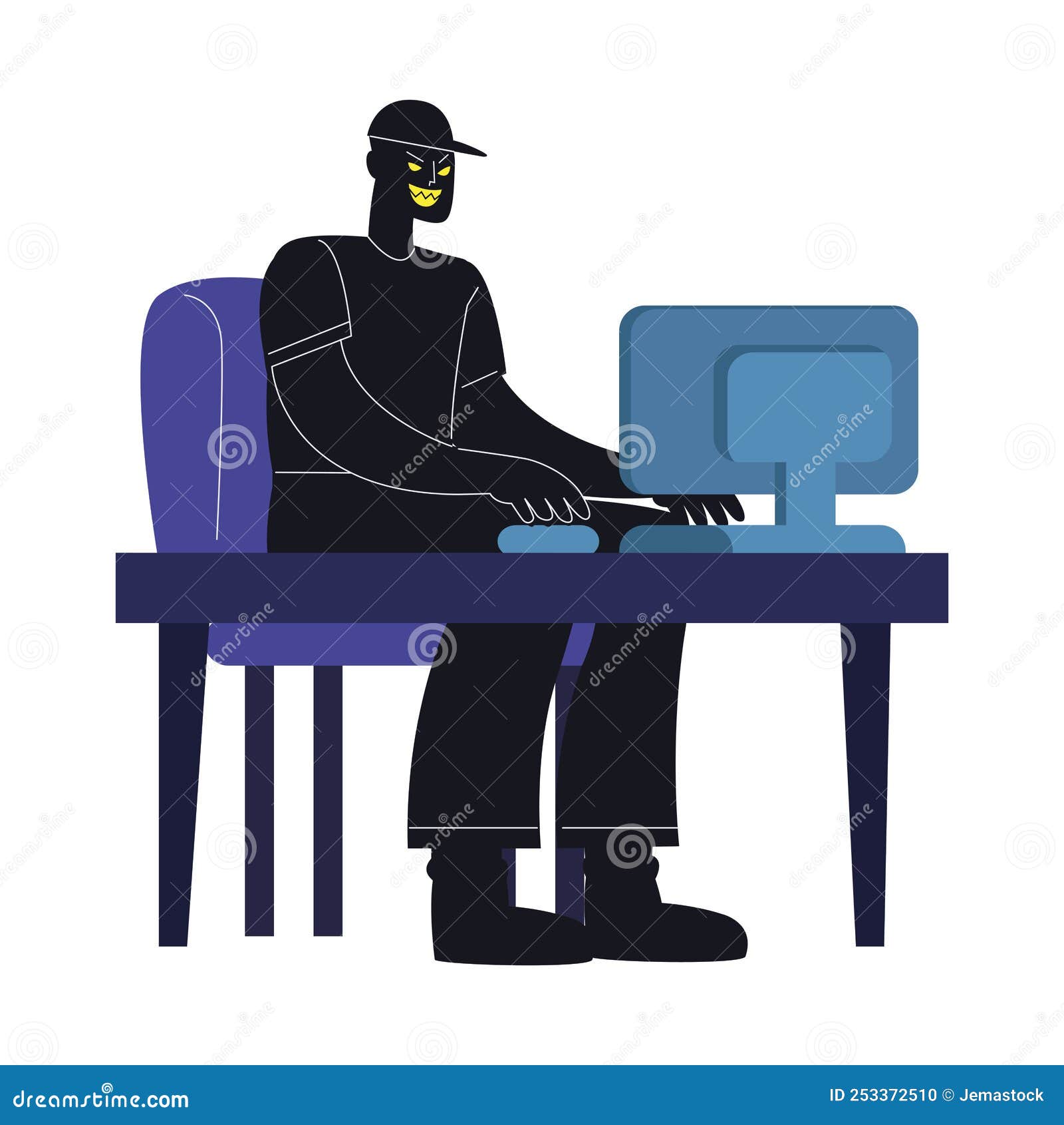 Hacker Silhouette Using Desktop Stock Vector - Illustration of online ...