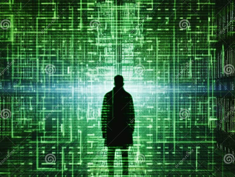 Hacker Silhoutte and Green Matrix Code. Generated by AI Stock Image ...