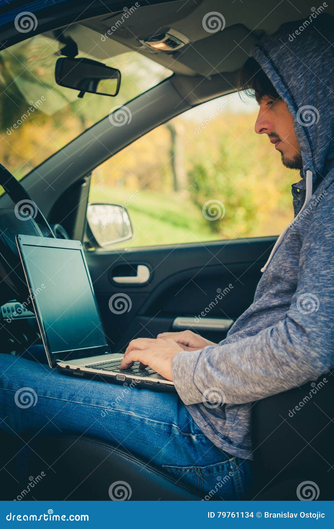 Hacker Sit in Car with His Laptop Stock Photo - Image of data, fraud ...