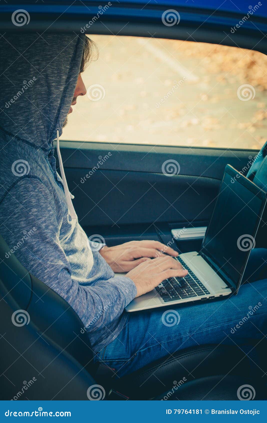 Hacker Sit in Car with His Laptop Stock Image - Image of outdoor ...