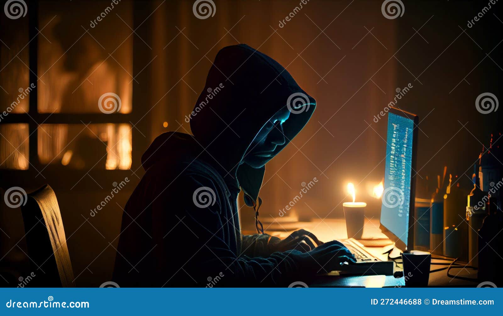 Hacker Sitting at a Computer Browsing in Darknet - Made with Generative ...