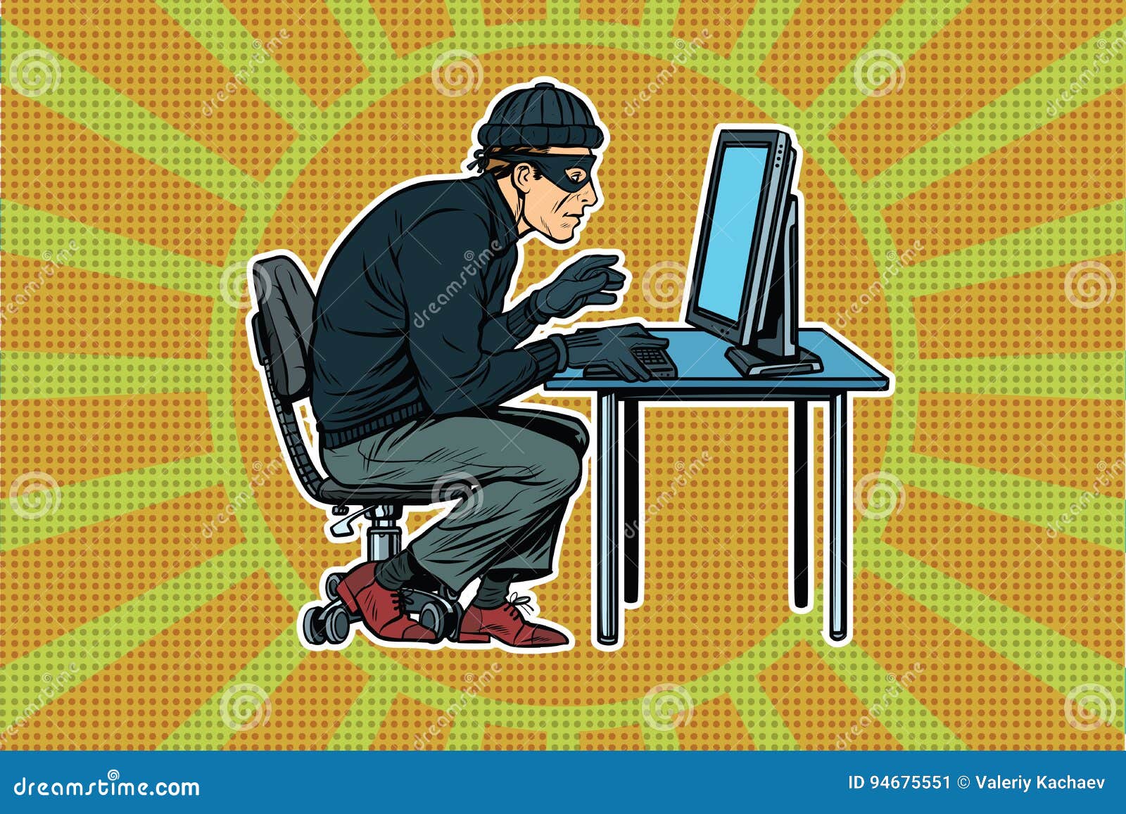 Hacker Sitting at the Computer Stock Vector - Illustration of hacking ...