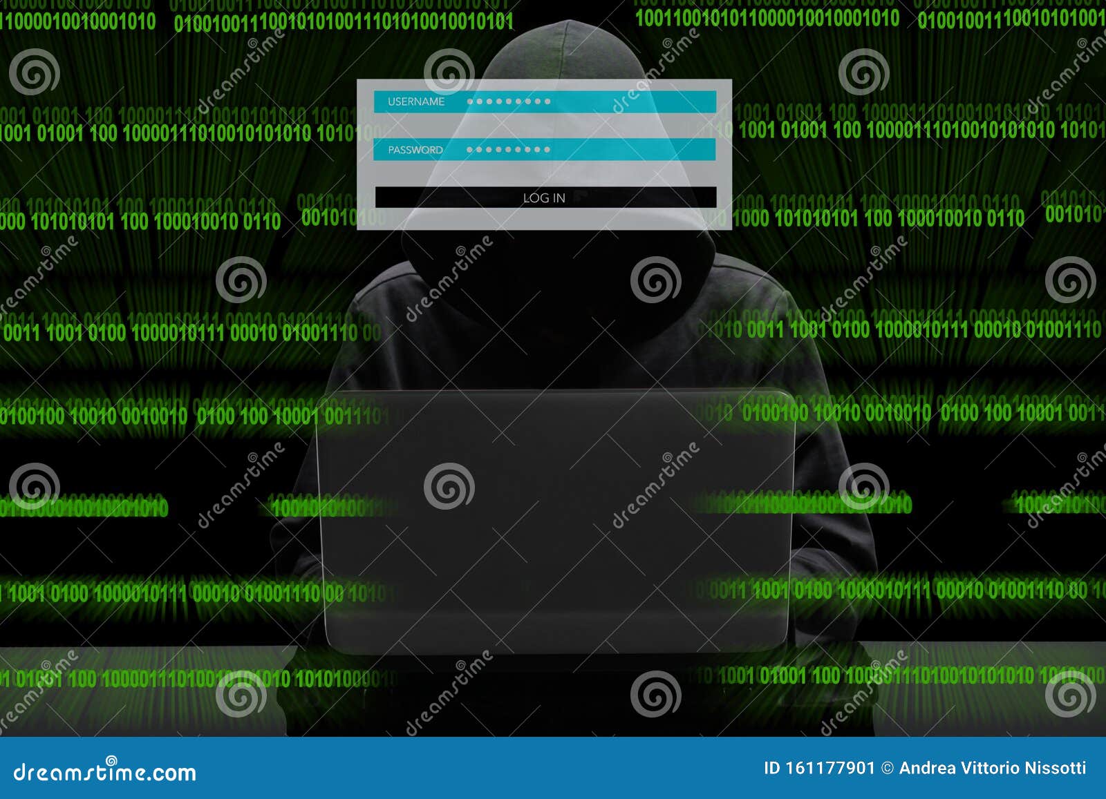 Hacker Sitting At The Desk With Binary Codes On Transparency Stock Image Image Of Person