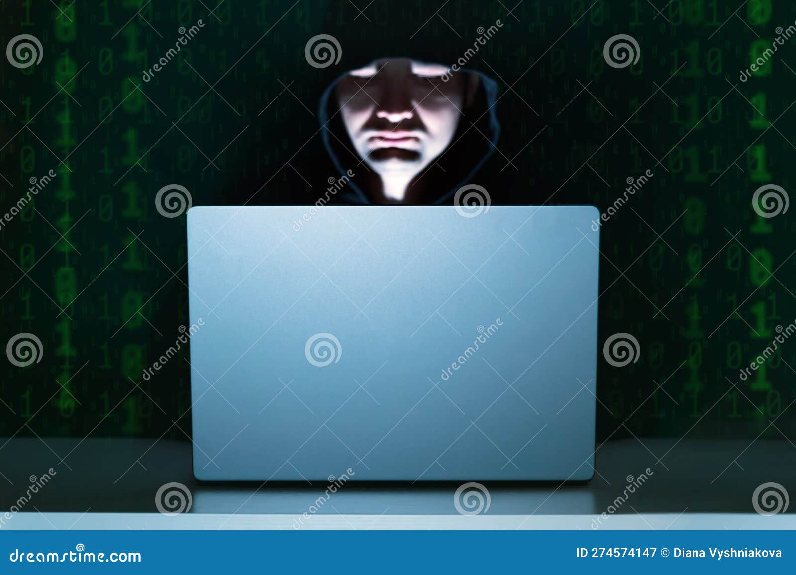 Hacker Sitting in Front of the Laptop at Night, Low Light with Zero and ...