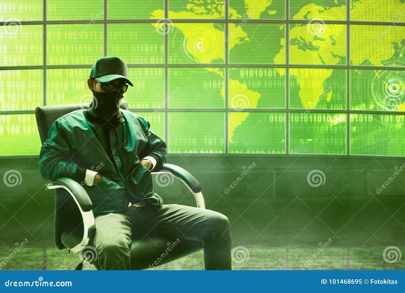 Hacker Sitting At The Desk With Binary Codes On Transparency Royalty ...