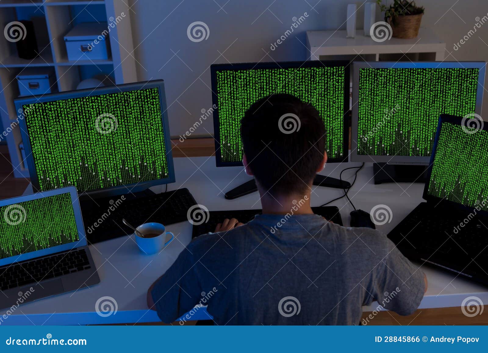 Hacker Sitting Streaming Data Stock Photo - Image of hack, internet ...