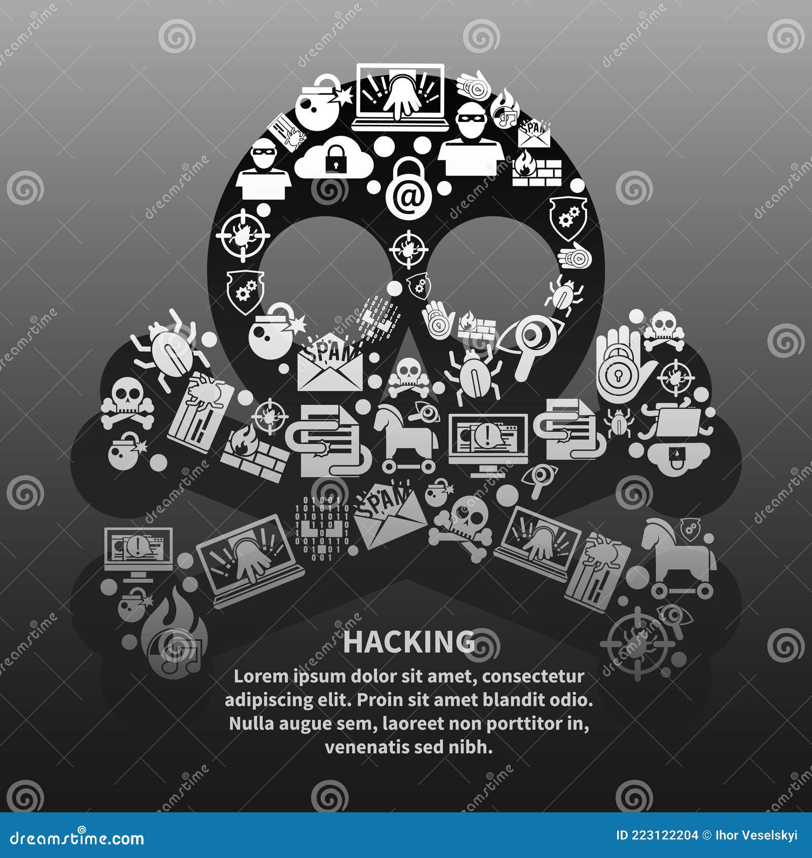 Hacker skull poster stock vector. Illustration of crack - 223122204