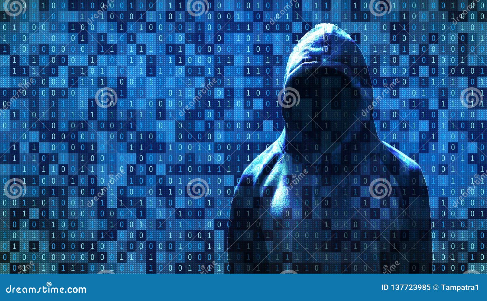Hacker Standing in Front of 01 or Binary Numbers on the Computer Screen ...