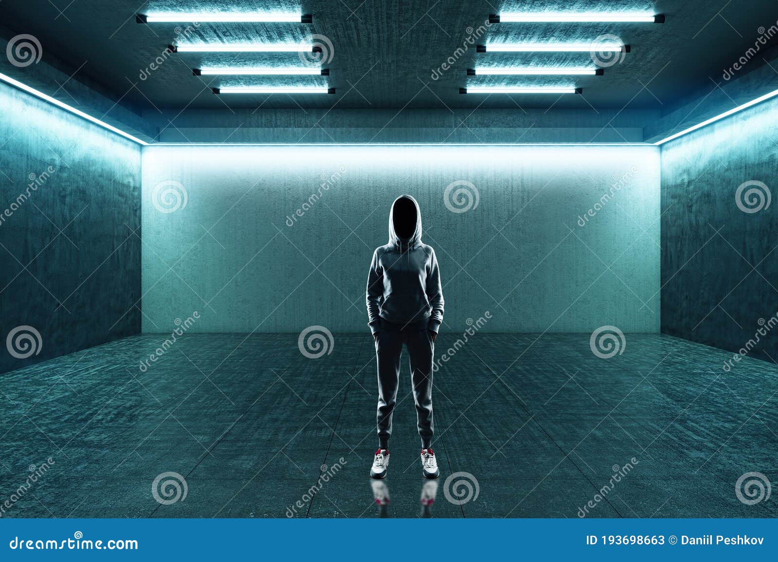 Hacker Standing in Futuristic Hall Stock Image - Image of garage ...
