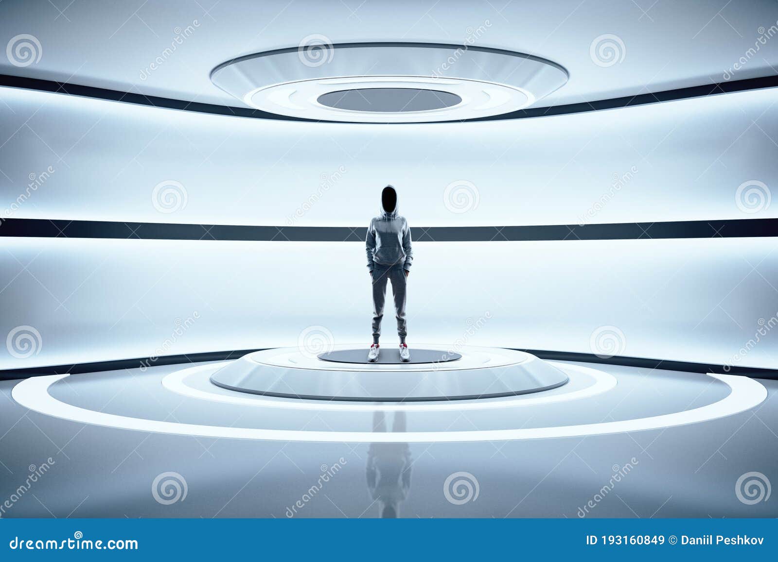 Hacker Standing in Futuristic Interior with Neon Lamps Stock Image ...