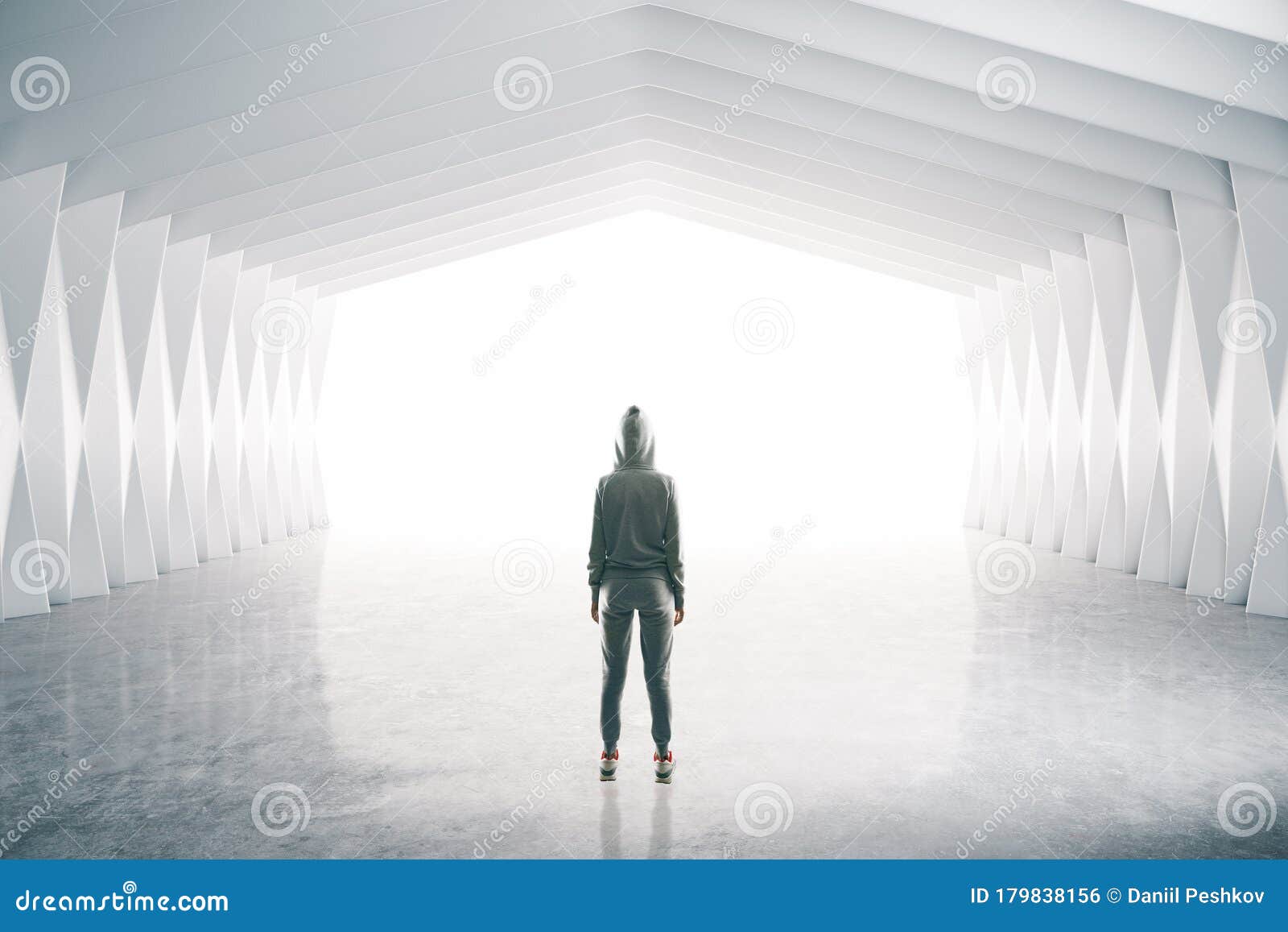 Hacker Standing in Minimalistic Gallery Hall Interior Stock Photo ...