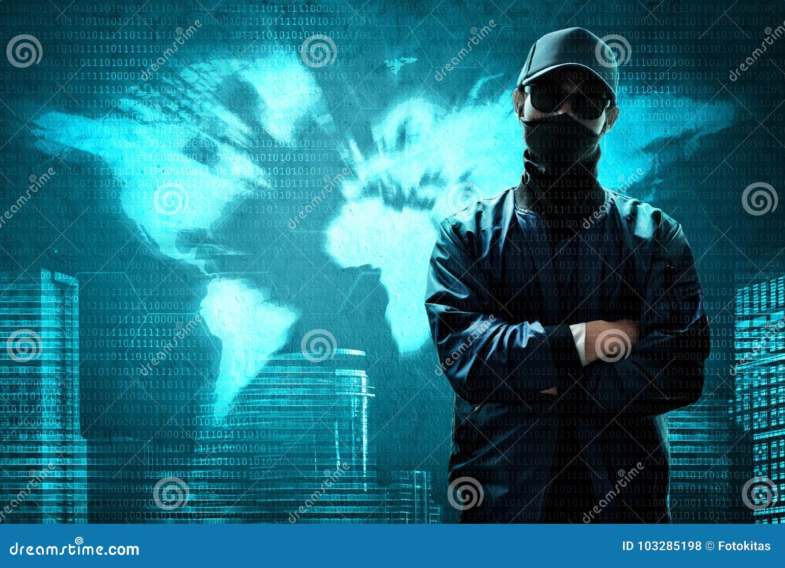 Hacker Stand Over Binary Code Stock Photo - Image of headset, criminal ...