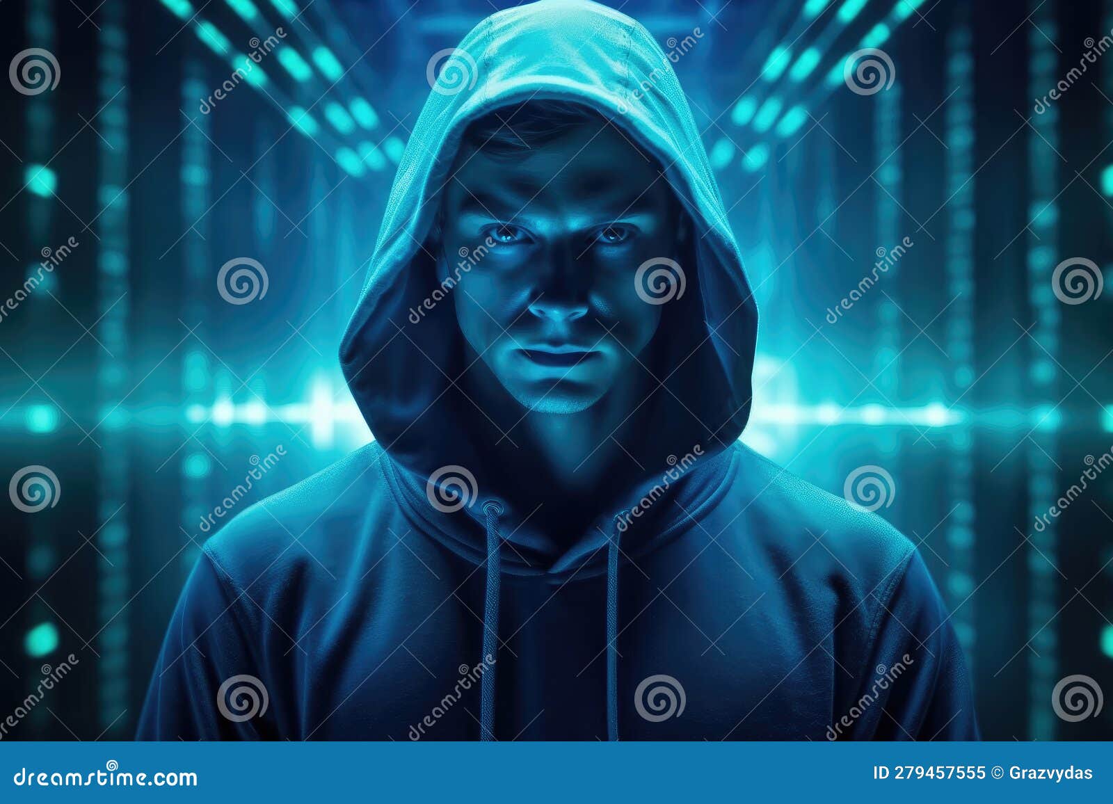 Hacker Standing in Server Room.Cybersecurity Vulnerability.AI Generated ...