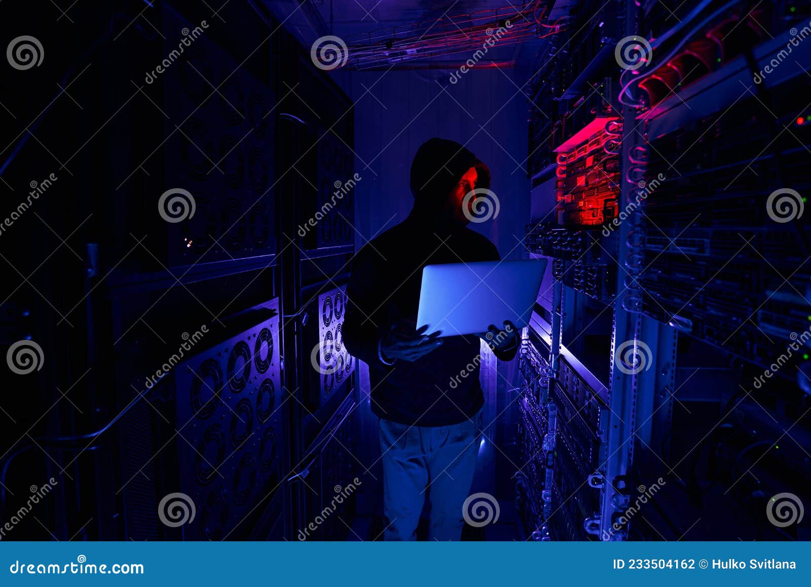 Hacker Staring at Data Center Network Equipment Stock Photo - Image of ...