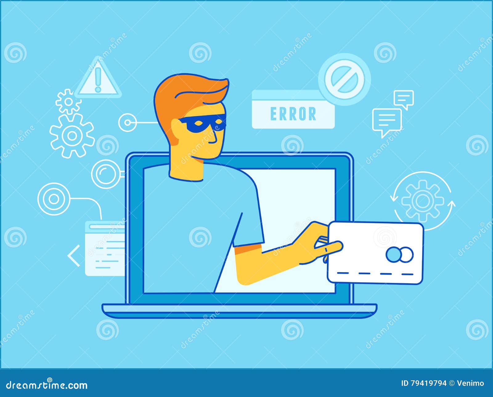 Hacker Stealing Credit Card Data Stock Vector - Illustration of flat ...