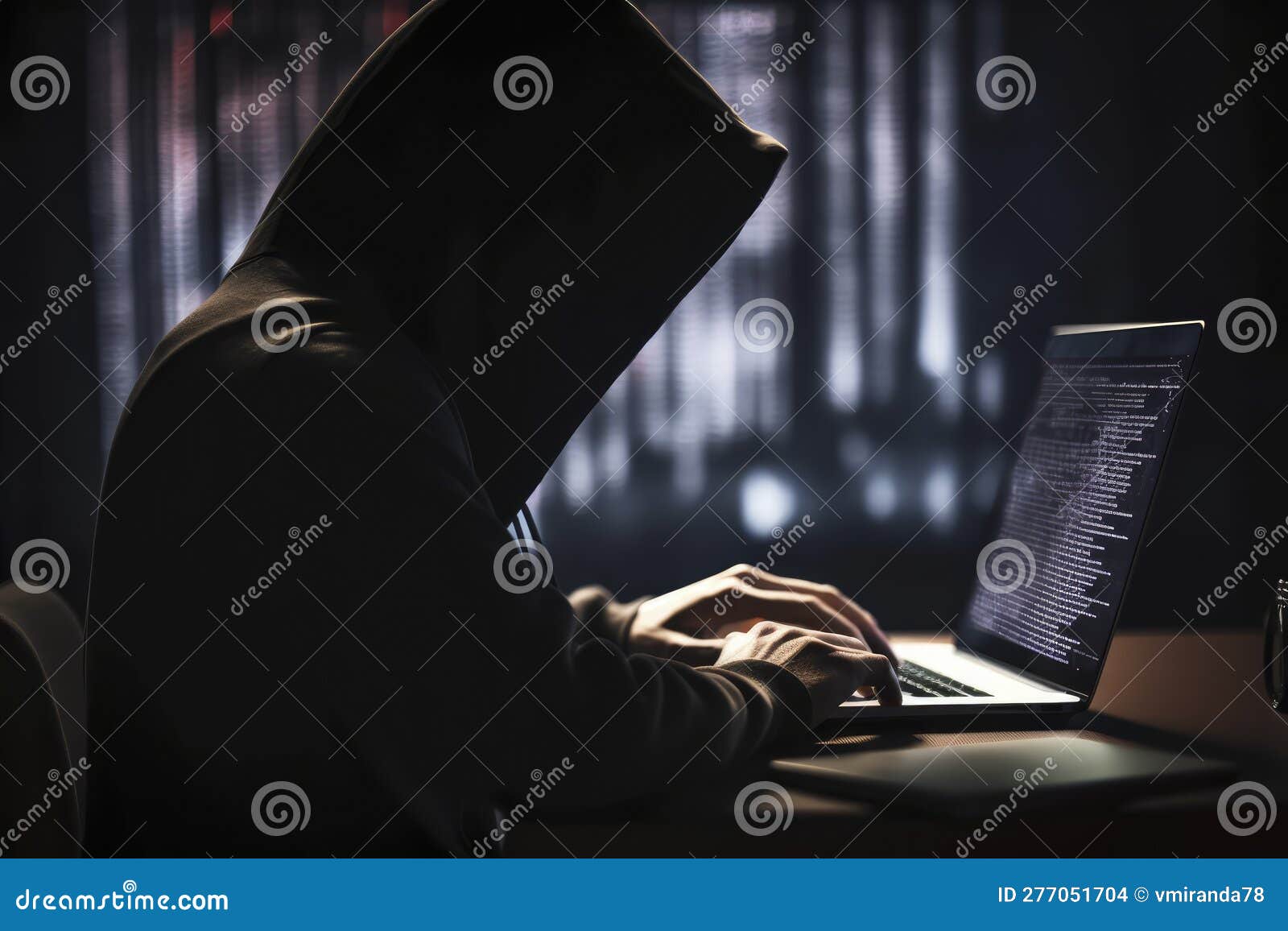 Hacker Stealing Data From Laptop Computer Cybercrime Concept Generative Ai Stock Illustration