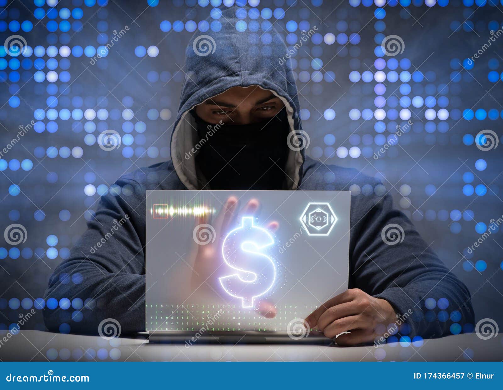 Hacker Stealing Dollars from Bank Stock Image - Image of data ...