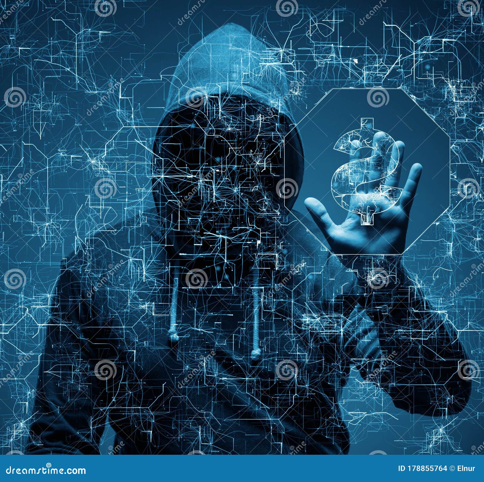 Hacker Stealing Dollars from Bank Stock Photo - Image of identity, code ...