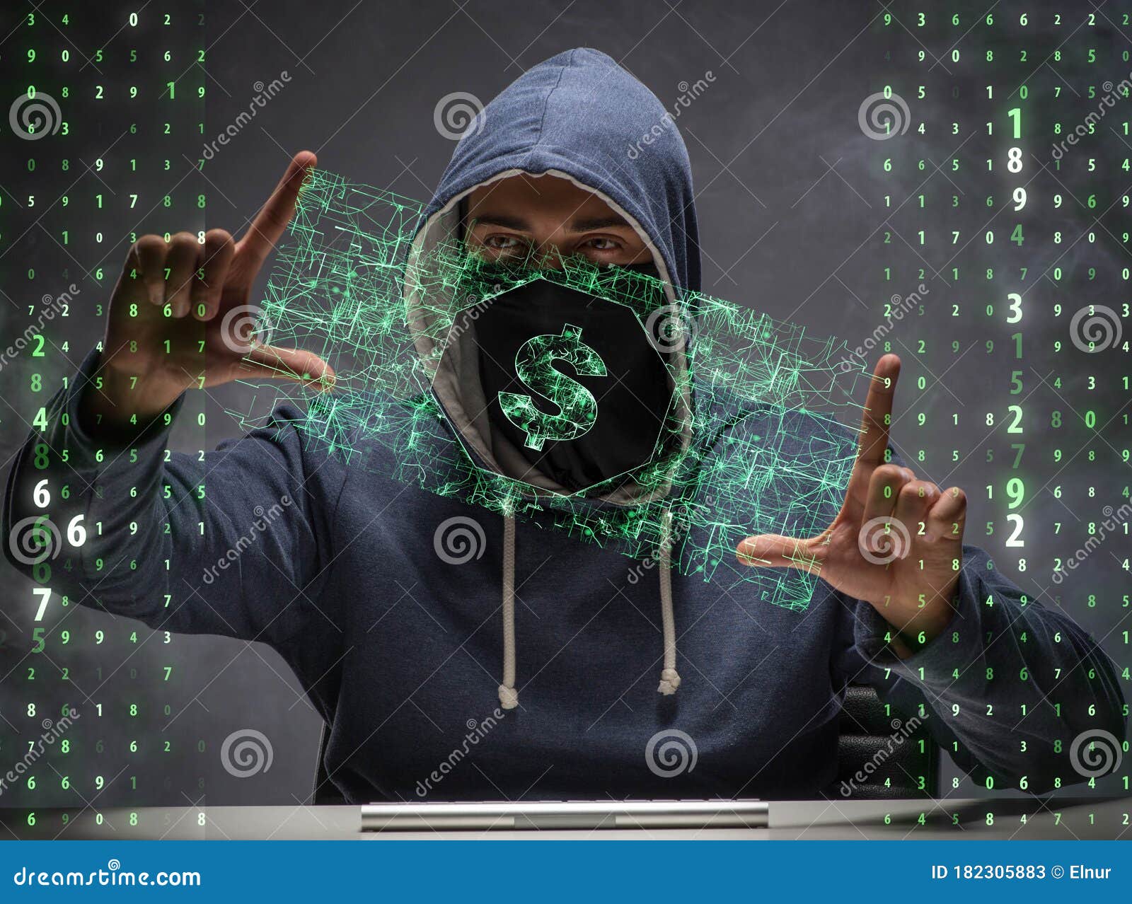 Hacker Stealing Dollars from Bank Stock Image - Image of computer ...