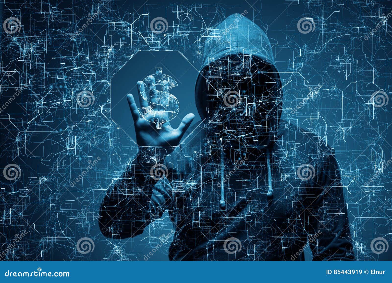 The Hacker Stealing Dollars from Bank Stock Image - Image of hacker ...