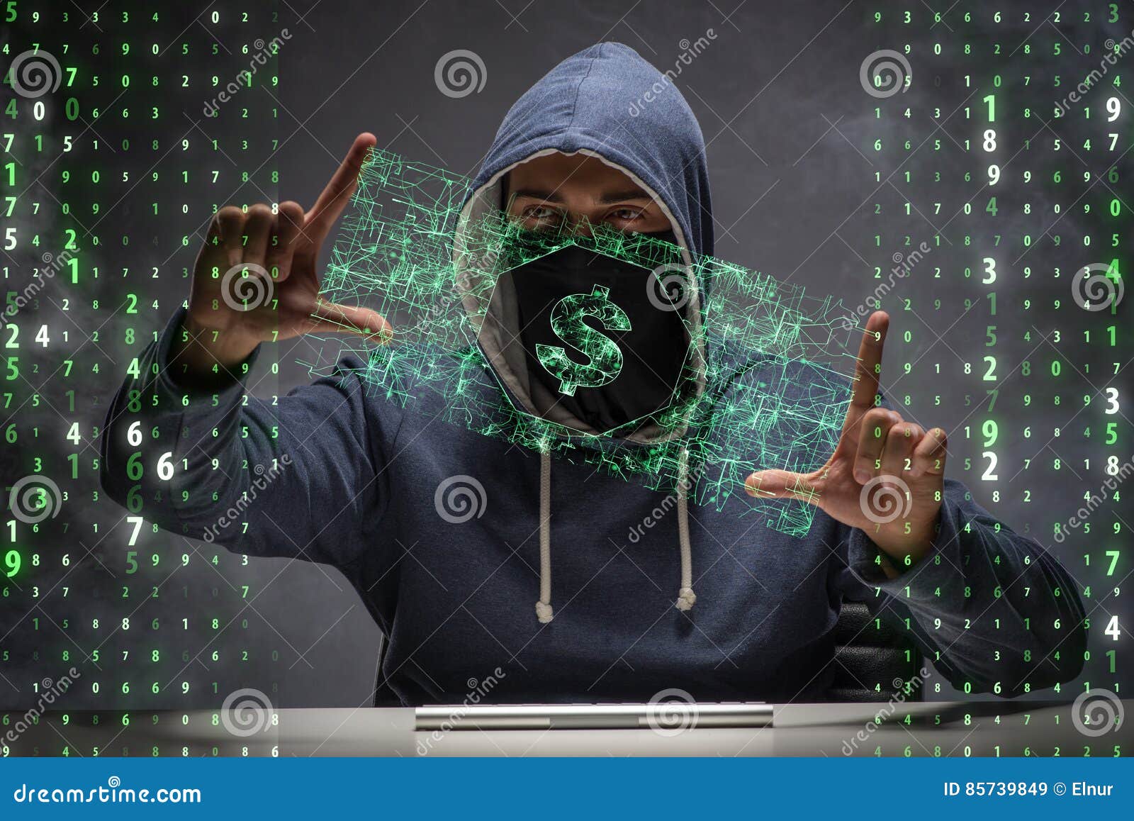 The Hacker Stealing Dollars from Bank Stock Image - Image of money ...