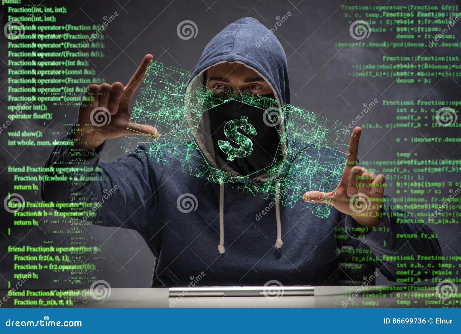 The Hacker Stealing Dollars from Bank Stock Photo - Image of digital ...