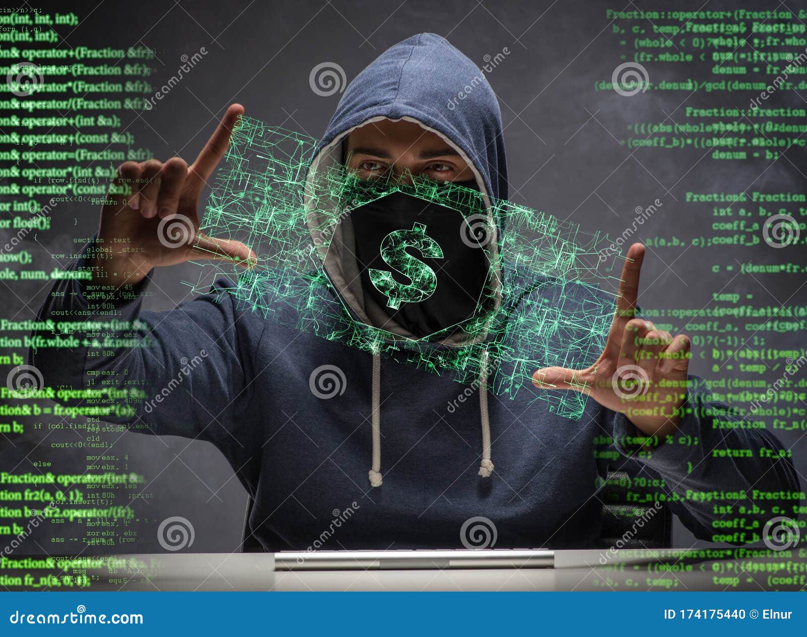 Hacker Stealing Dollars from Bank Stock Photo - Image of code, cash ...