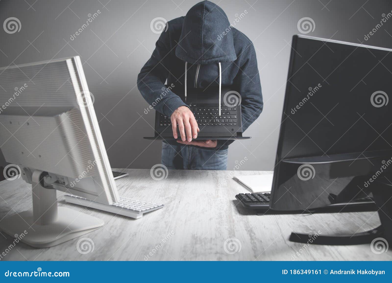 Hacker Stealing Information from the Office Computer. Hacking, Criminal ...