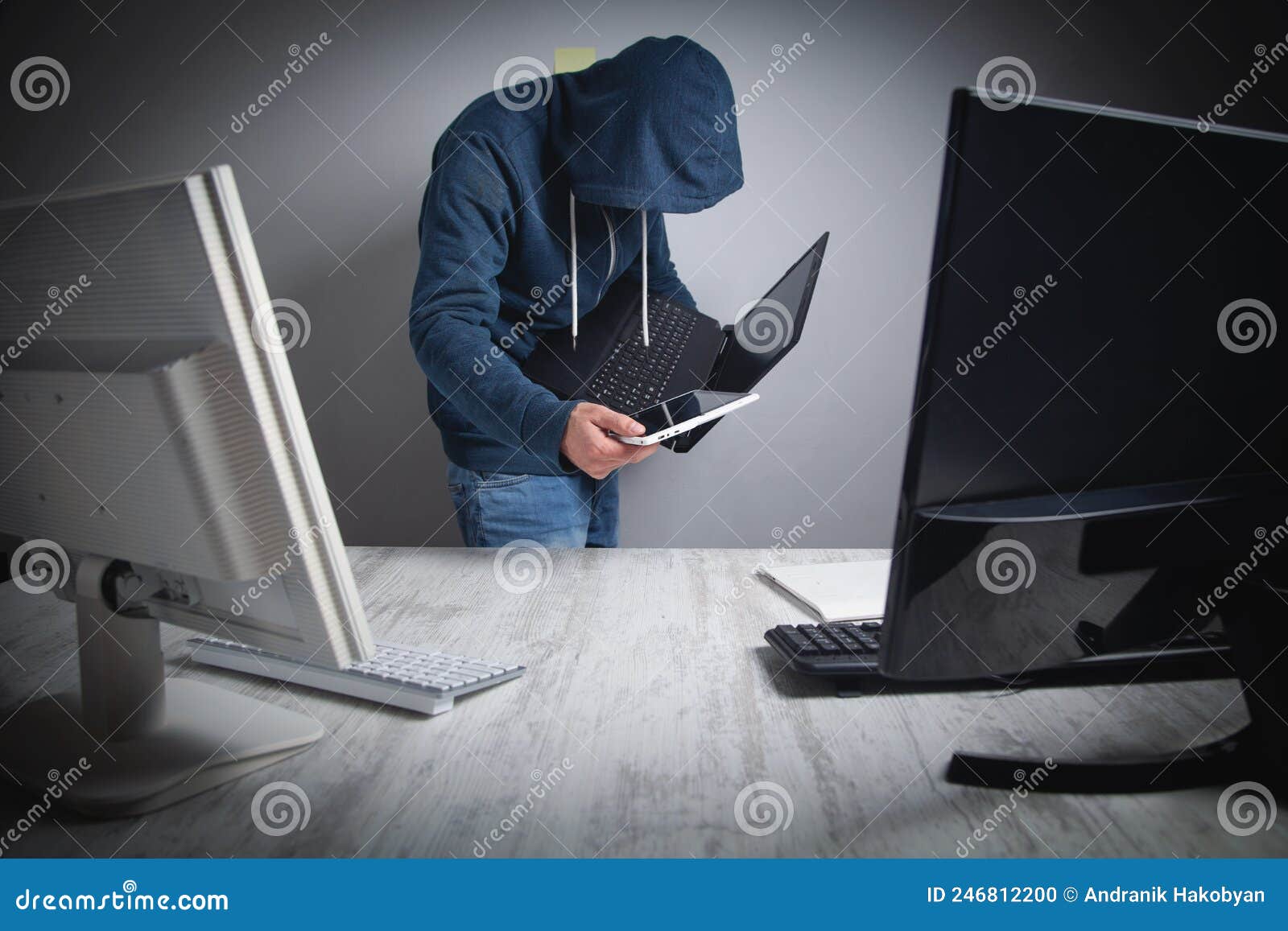 Hacker Stealing Information From The Office Computer Hacking Criminal