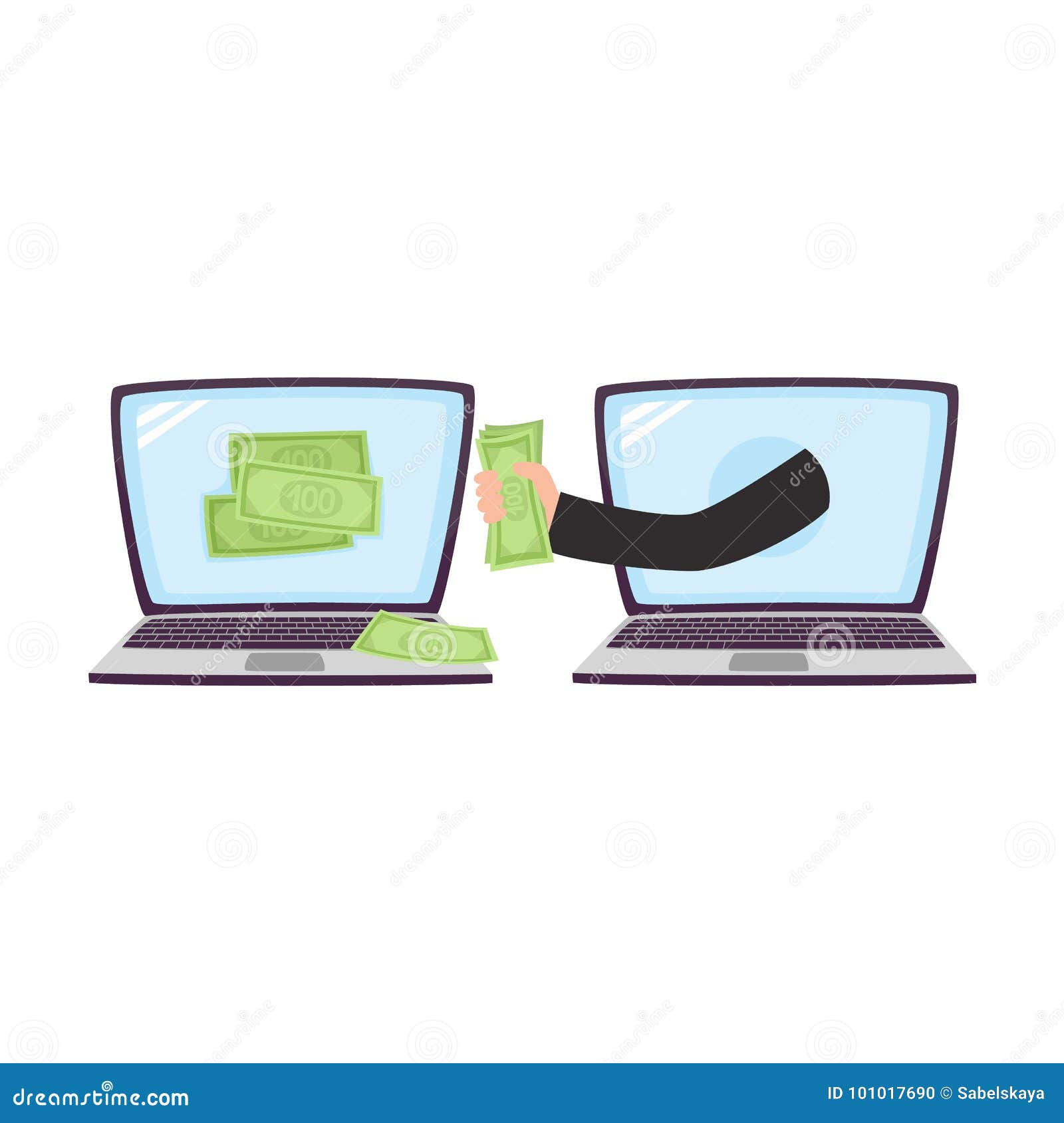 Hacker Stealing Money with Laptop, Computer Attack Stock Vector ...