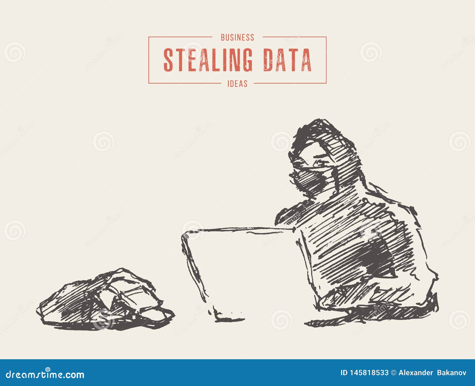 Hacker Steals Data Computer Cybercrime Draw Vector Stock Vector ...