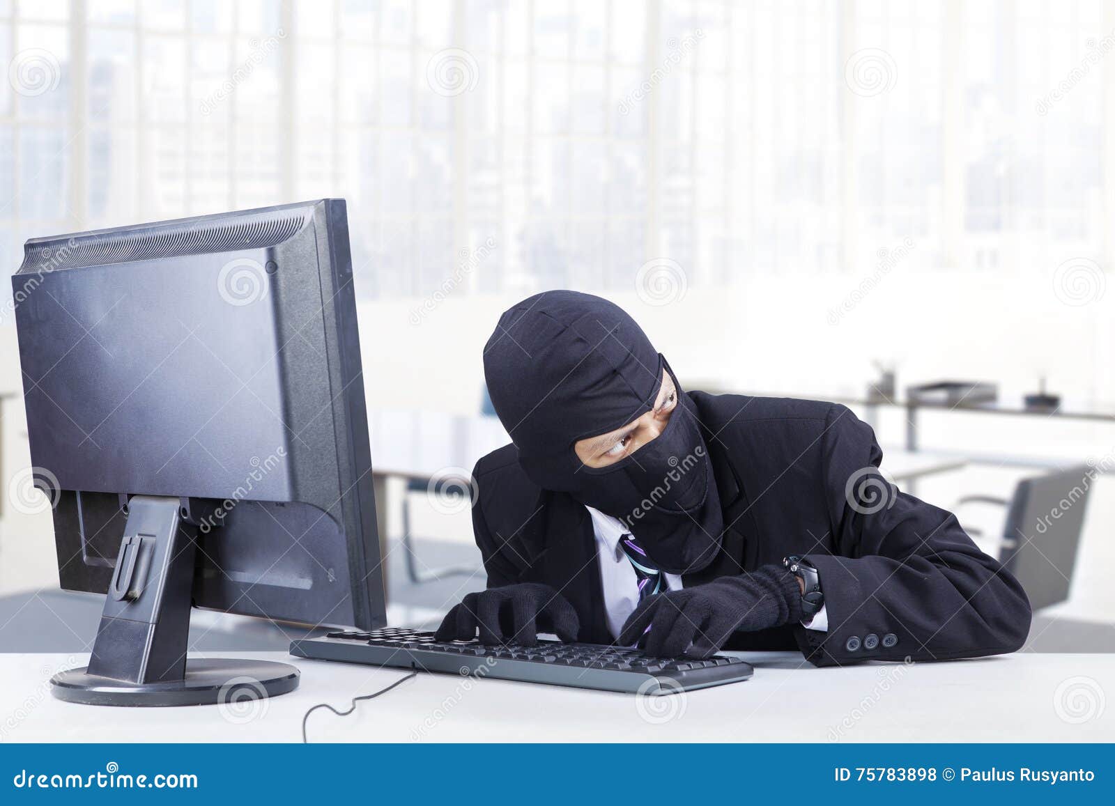Hacker Steals Data in the Office Stock Photo - Image of gloves, hacking ...