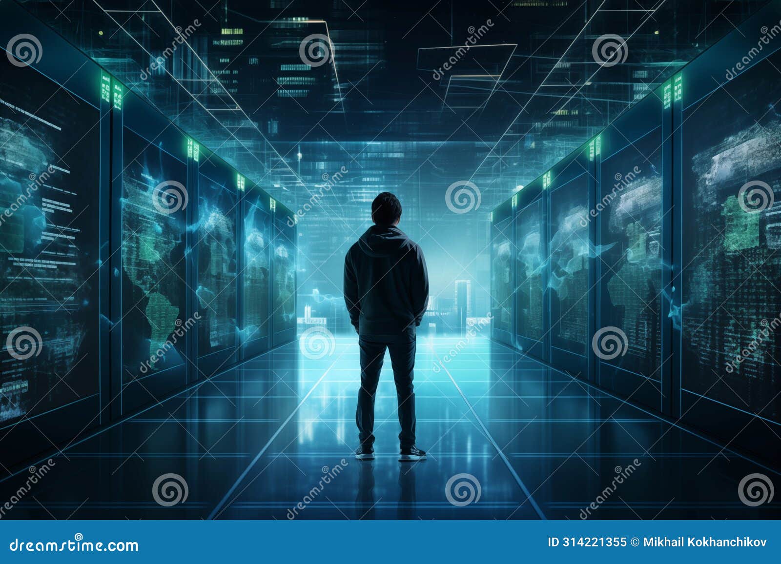Hacker or Support Engineer in Server Room Stock Image - Image of hacker ...