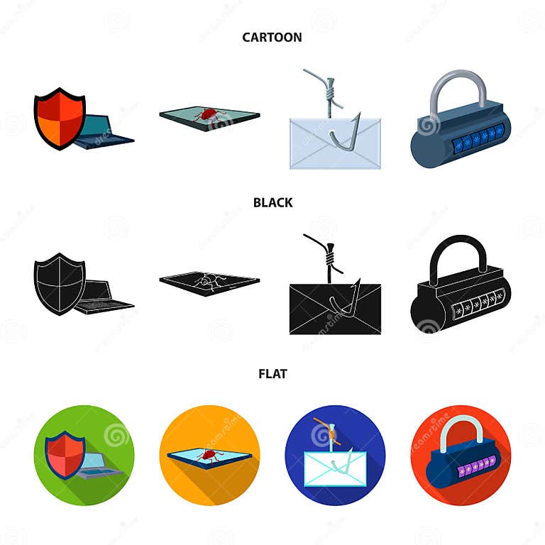 Hacker System Connection Hackers And Hacking Set Collection Icons In Cartoon Black Flat Style