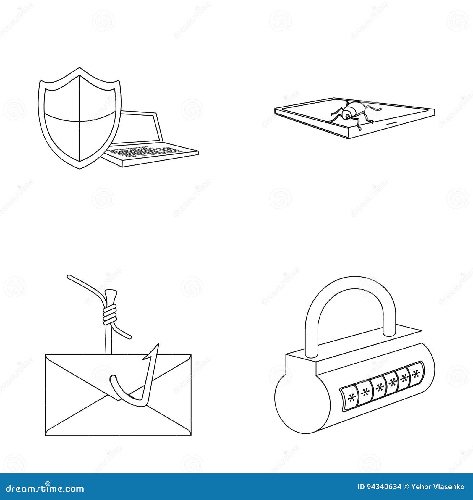 Hacker System Connection Hackers And Hacking Set Collection Icons In Outline Style Vector