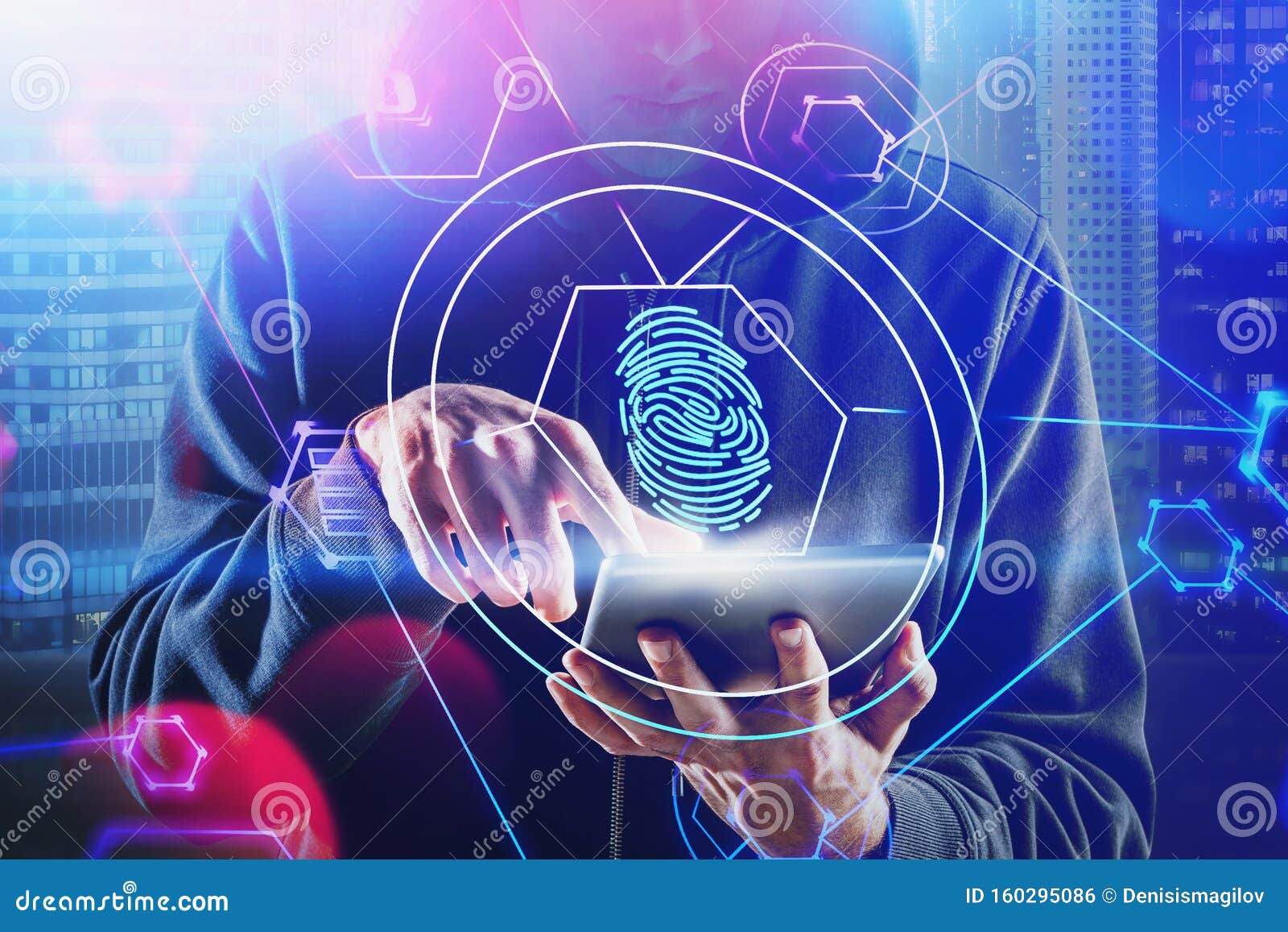 Hacker with Tablet, Authentication Failure Stock Photo - Image of data ...