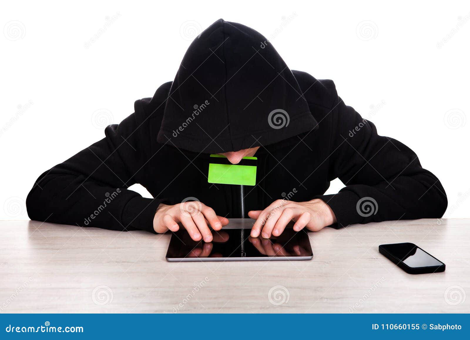 Hacker with a tablet stock image. Image of card, human - 110660155