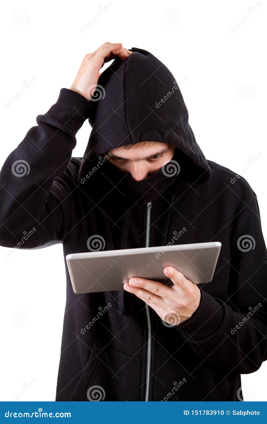 Hacker with a Tablet stock photo. Image of failure, anxiety - 151783910