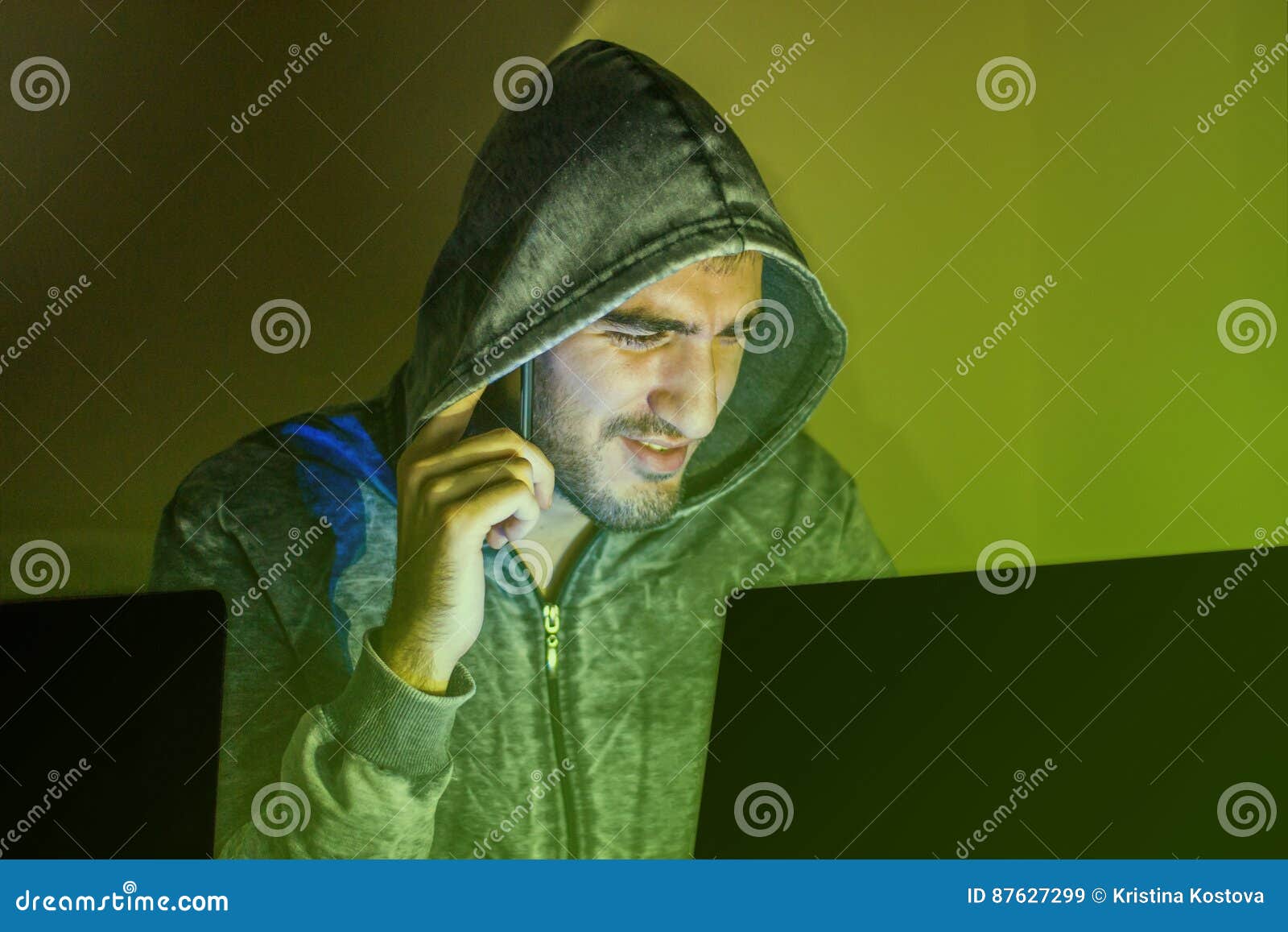 Hacker Talking on the Phone Stock Image - Image of data, internet: 87627299