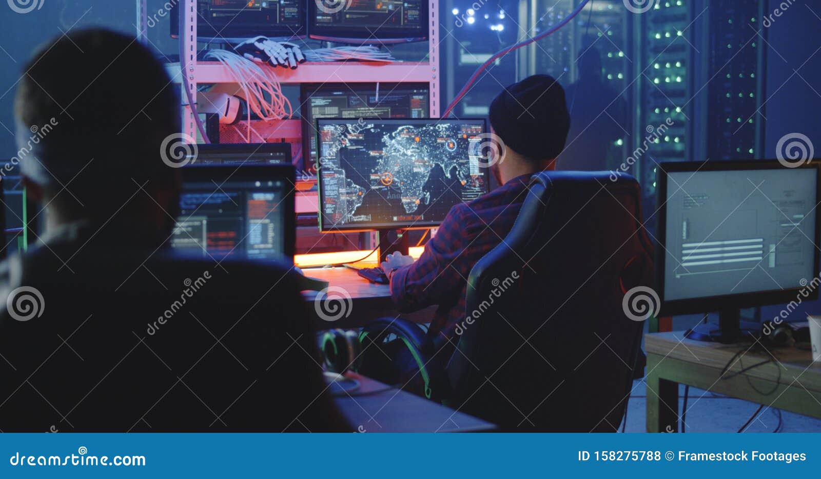 Hacker Team Working in a Basement Stock Photo - Image of computer ...