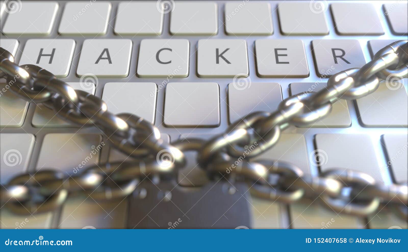 HACKER Text on the Keys of a Keyboard with Padlock and Chains ...