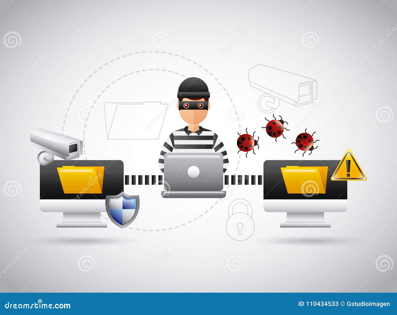 Hacker Theft File Information Laptop Virus Problem Stock Vector ...