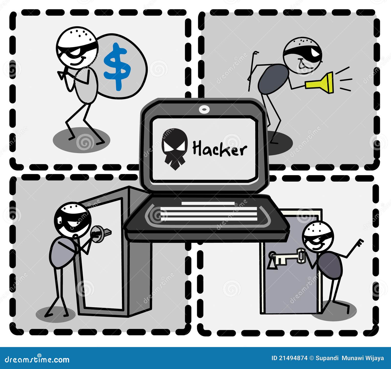 Hacker Thief Robbery Network Cartoon Vector | CartoonDealer.com #53148098