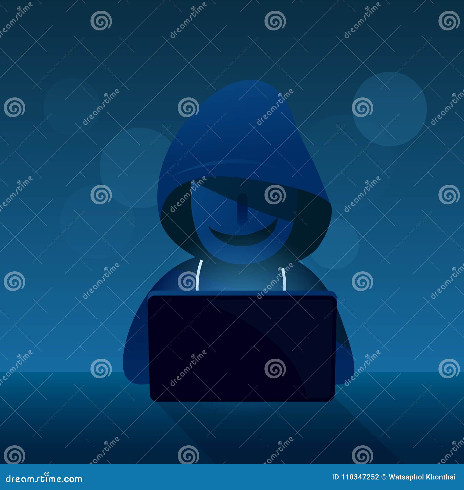 Hacker Thief Sit with Computer for Hacking Stock Illustration ...