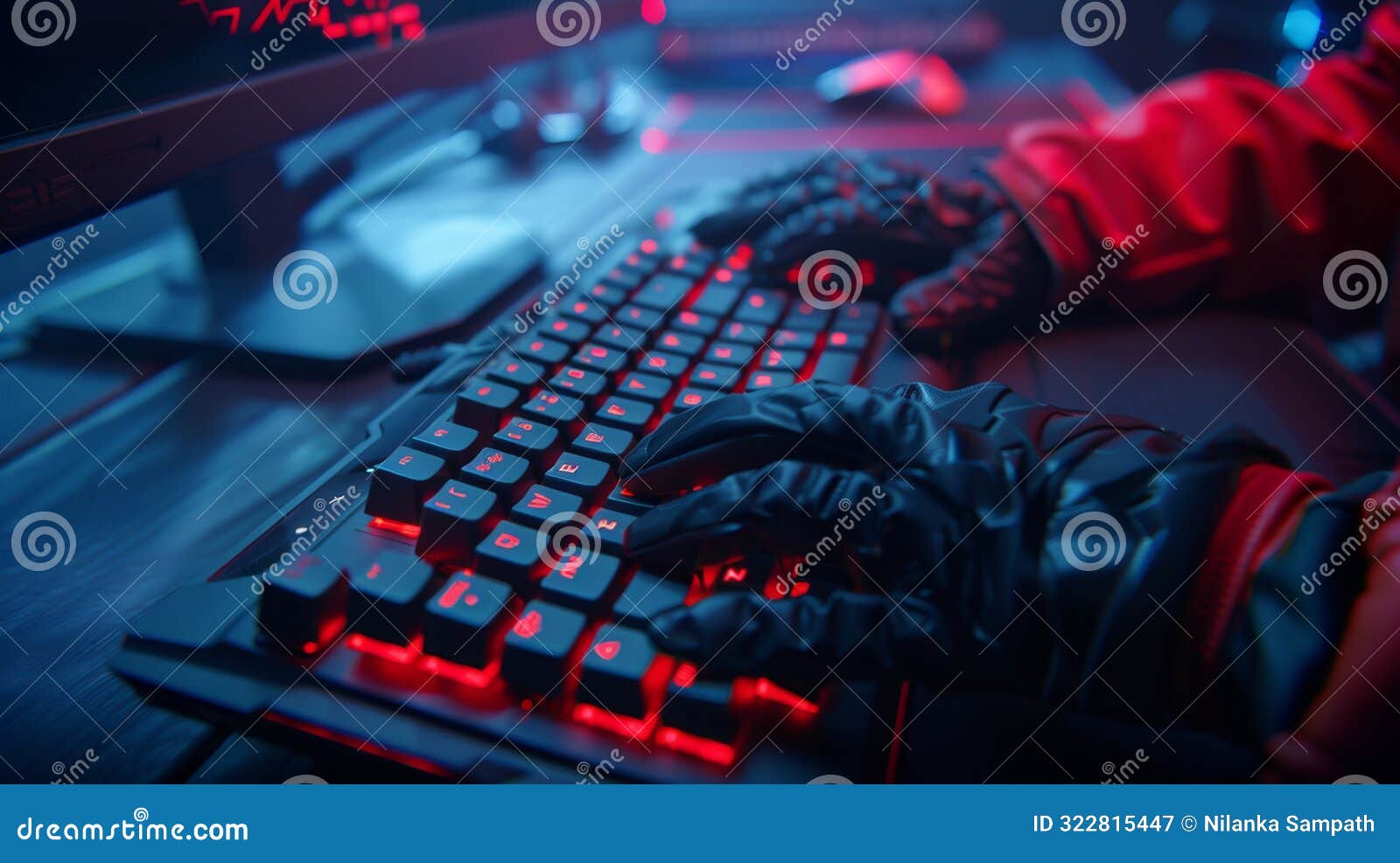 Hacker or Thief Typing on a Backlit Keyboard Wearing Black Gloves Stock ...